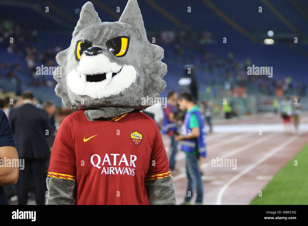Rome, Italy. 25th Aug, 2019. Mascot of AS Roma named Romolo during the ...