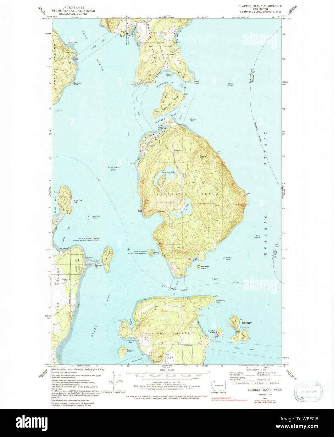 USGS Topo Map Washington State WA Blakely Island 240102 1973 24000 ...