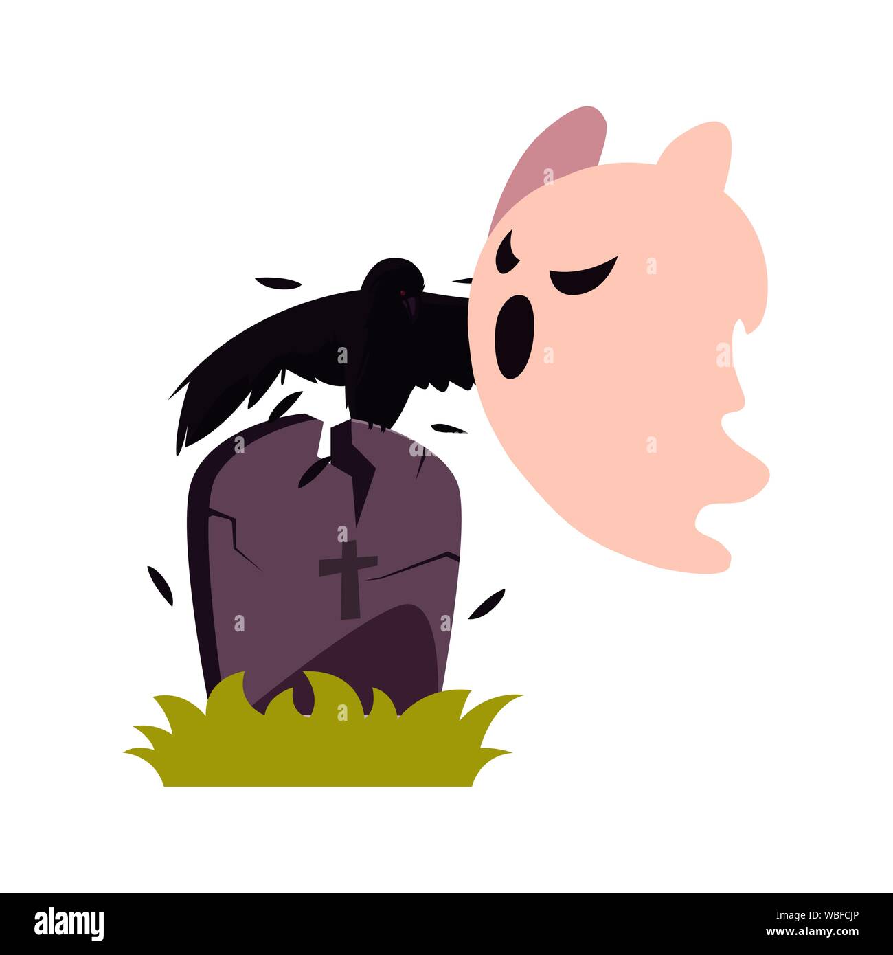 ghost raven gravestone happy halloween celebration design vector ...