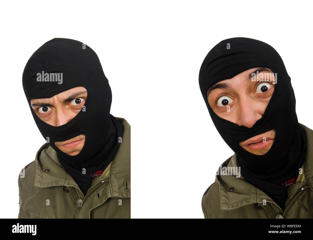 Criminal wearing mask isolated on white Stock Photo - Alamy
