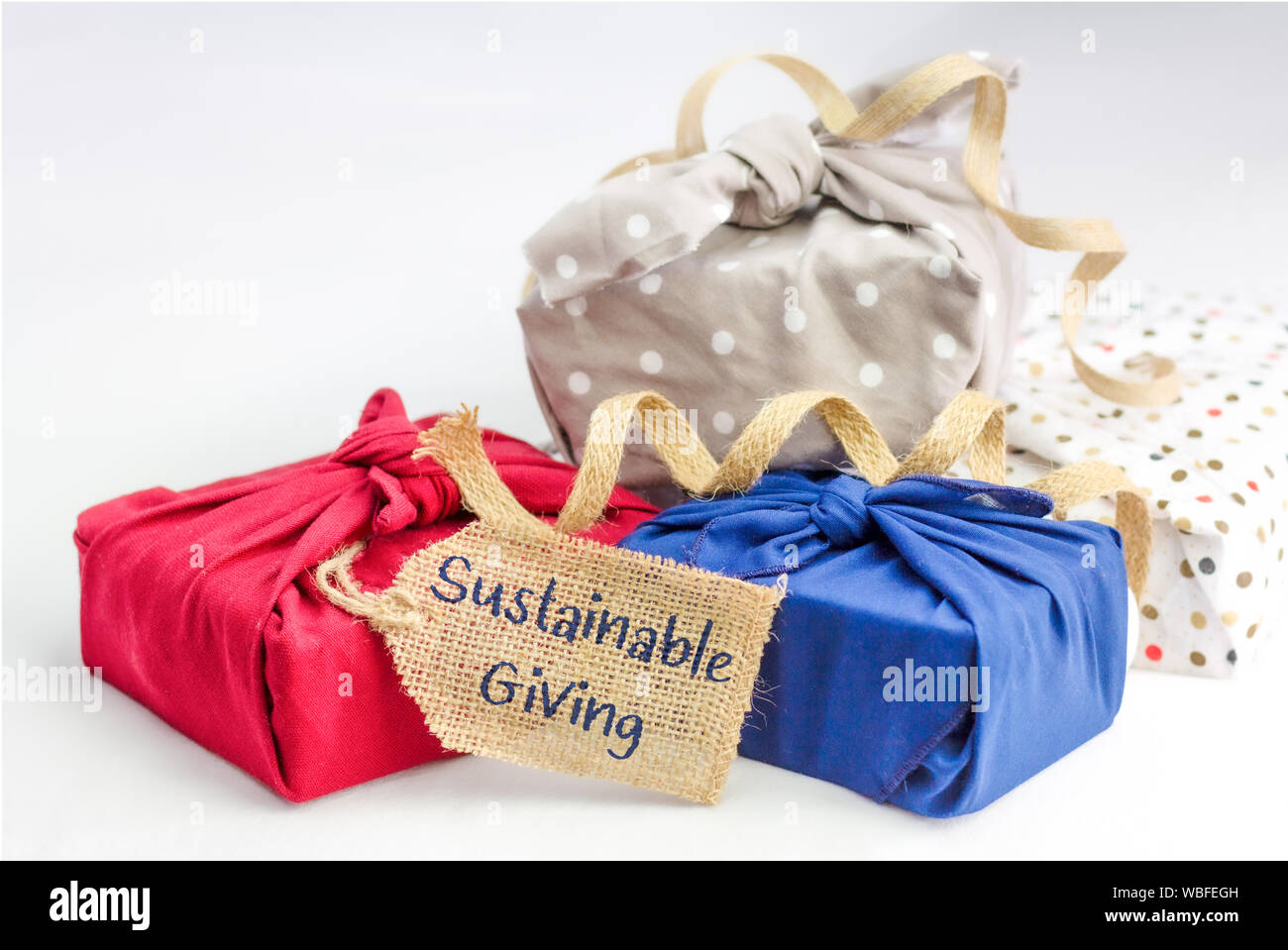 Reusable fabric wrapping for gifts, sustainable living concept, zero ...