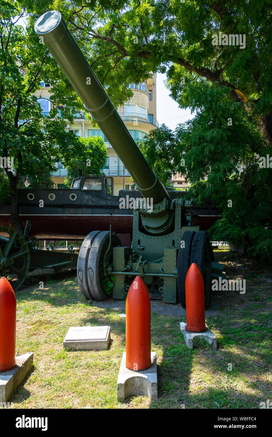 VARNA, BULGARIA - JUNE 26, 2019: Naval Museum. 220 mm coast-based gun ...