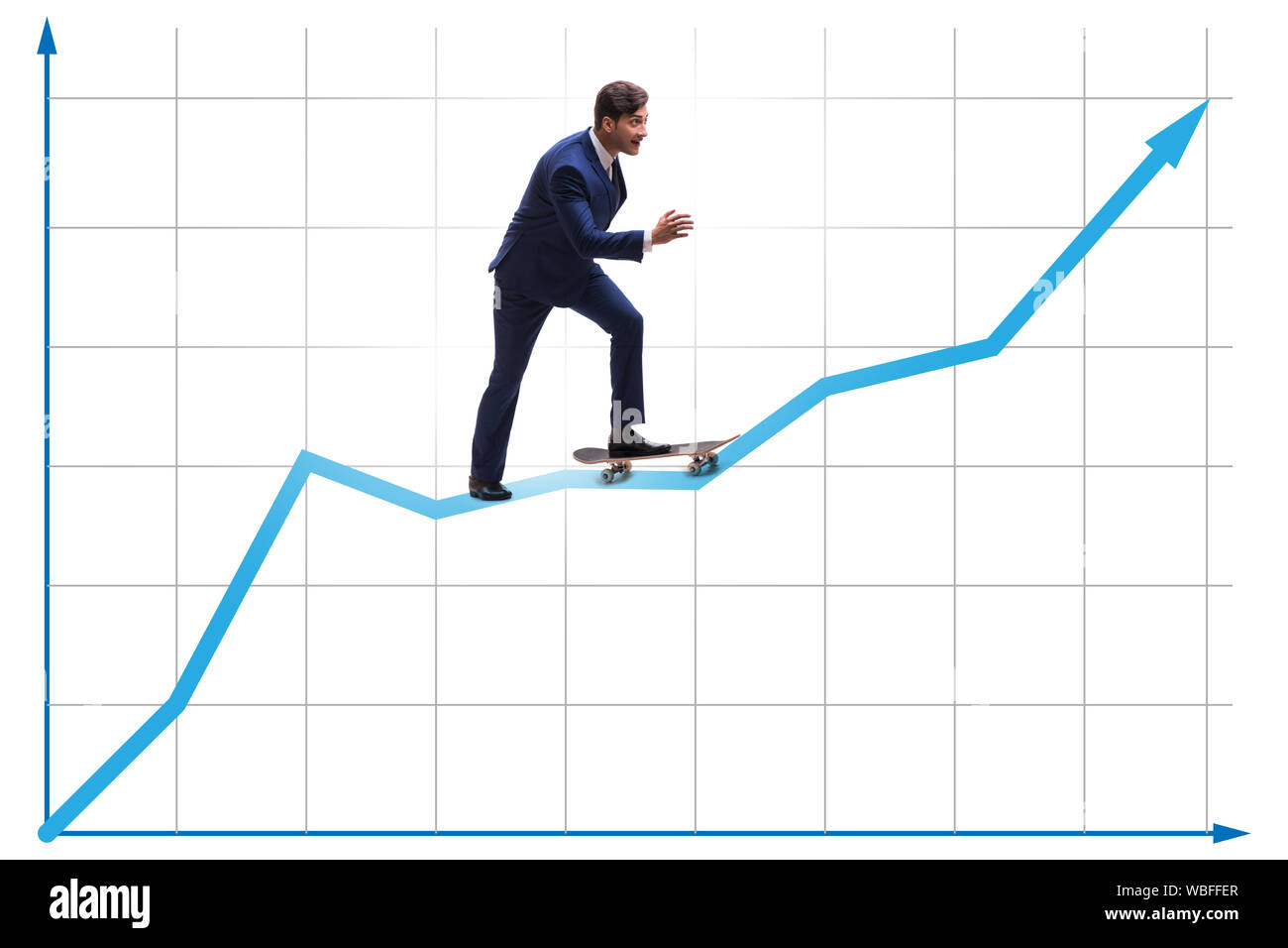 The businessman riding skateboard on financial graph Stock Photo - Alamy
