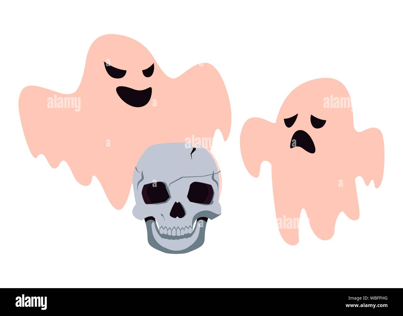 ghosts skull happy halloween celebration design vector illustration ...