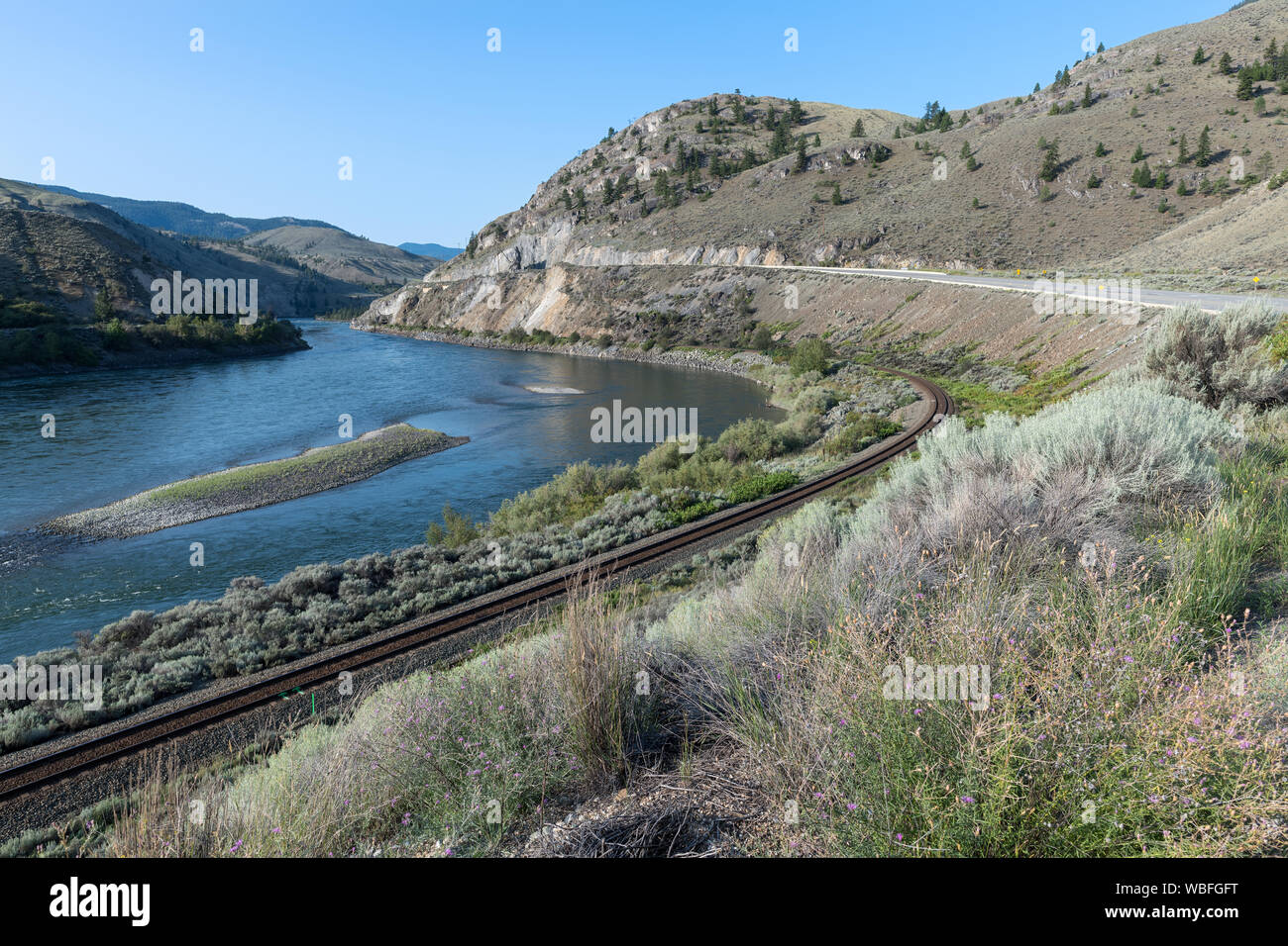 Railroad Tracks and the Cariboo Highway in the Thompson River Valley ...
