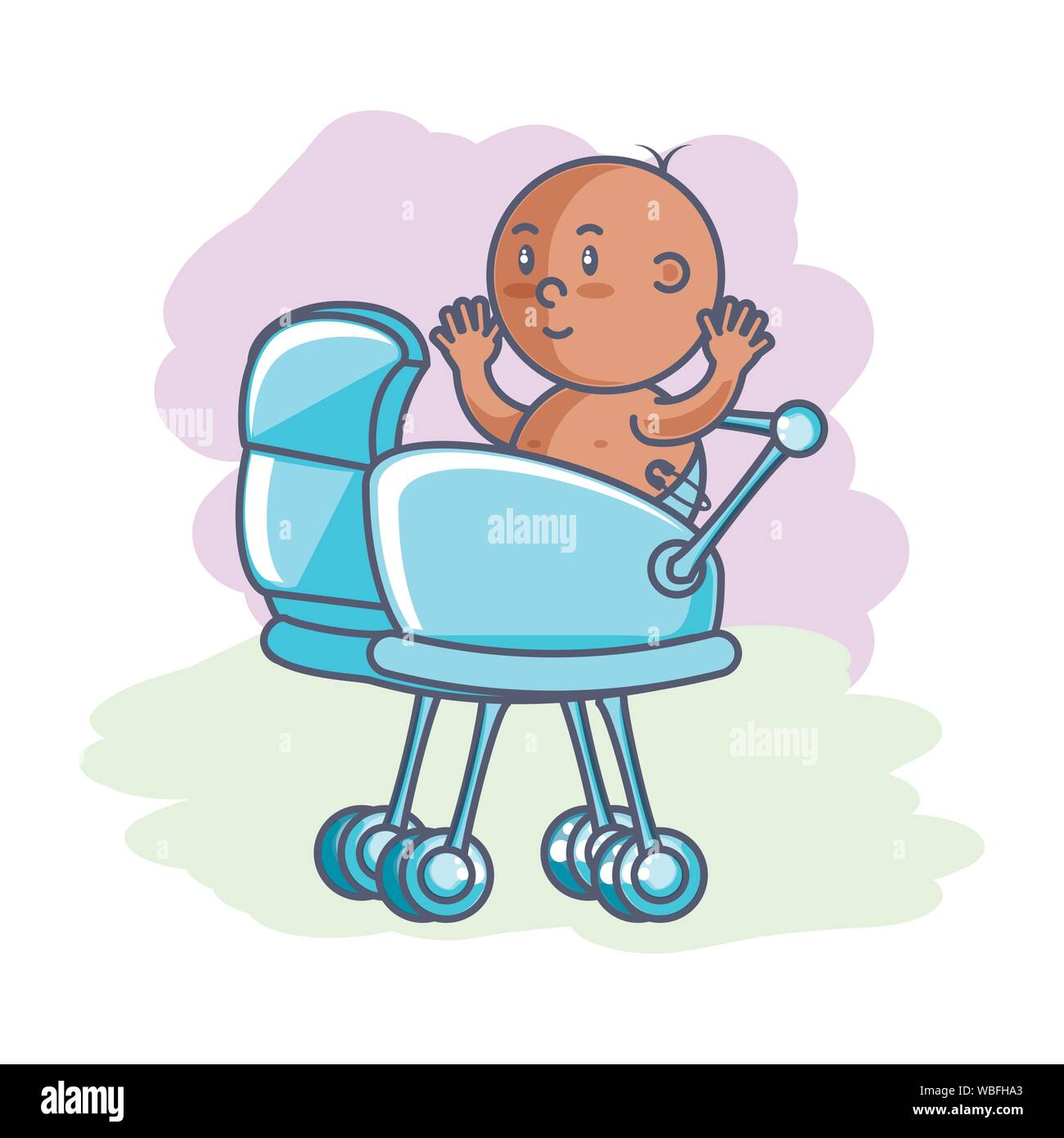 cute newborn in baby cart vector illustration design Stock Vector Image ...