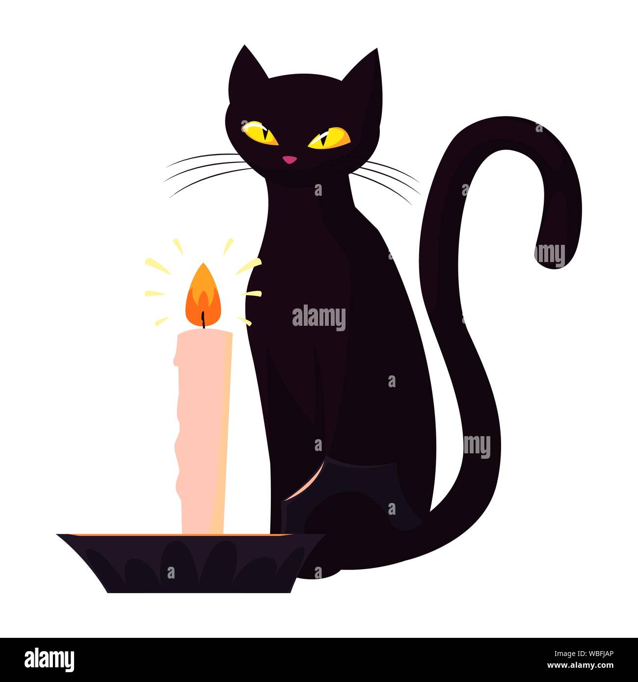 cat and candle happy halloween vector illustration Stock Vector Image ...