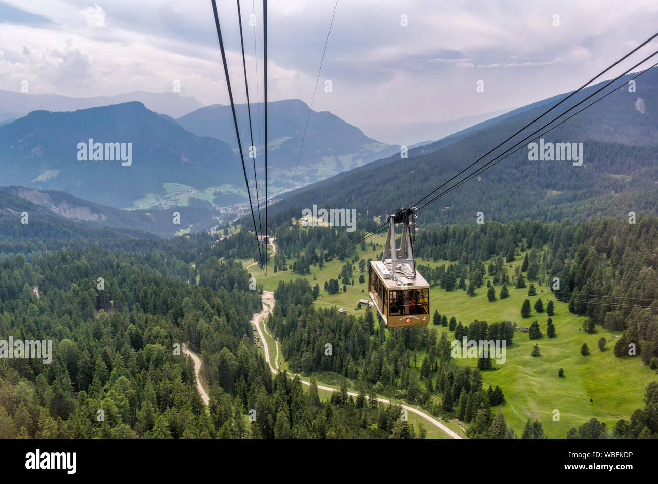Seceda, Italy - July 25, 2019 : Cable cars being used to trasport ...