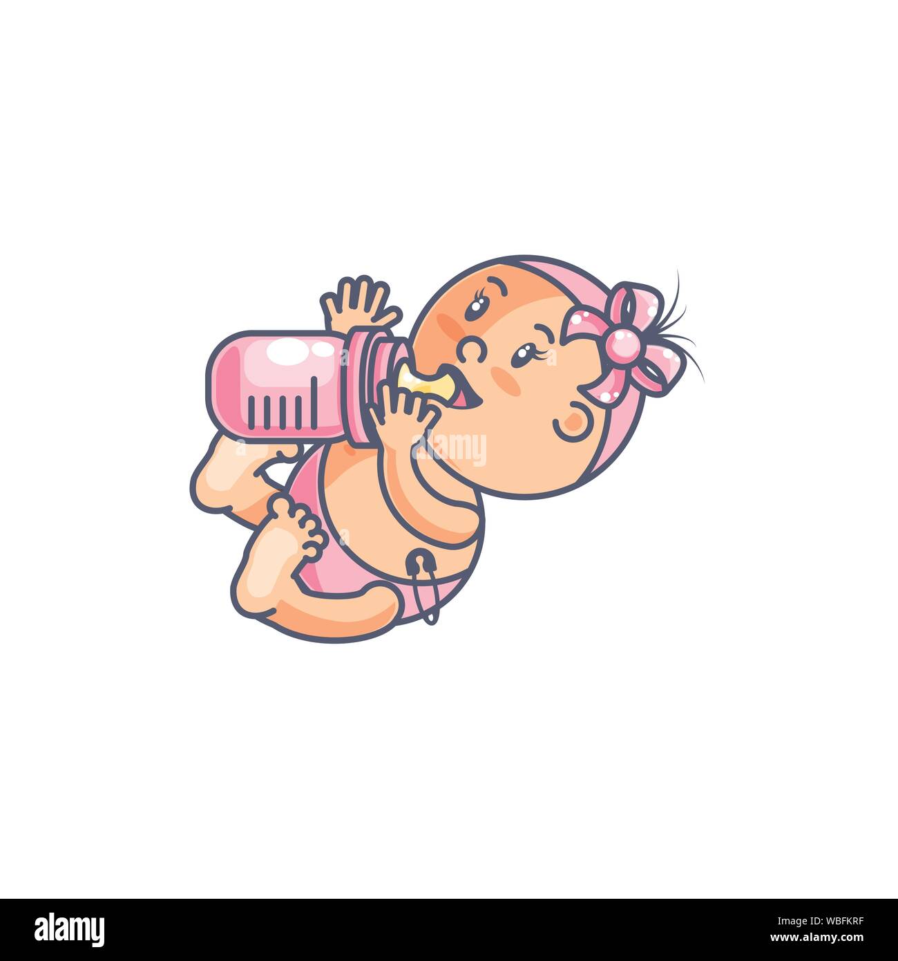 cute baby girl with bottle milk avatar character vector illustration ...