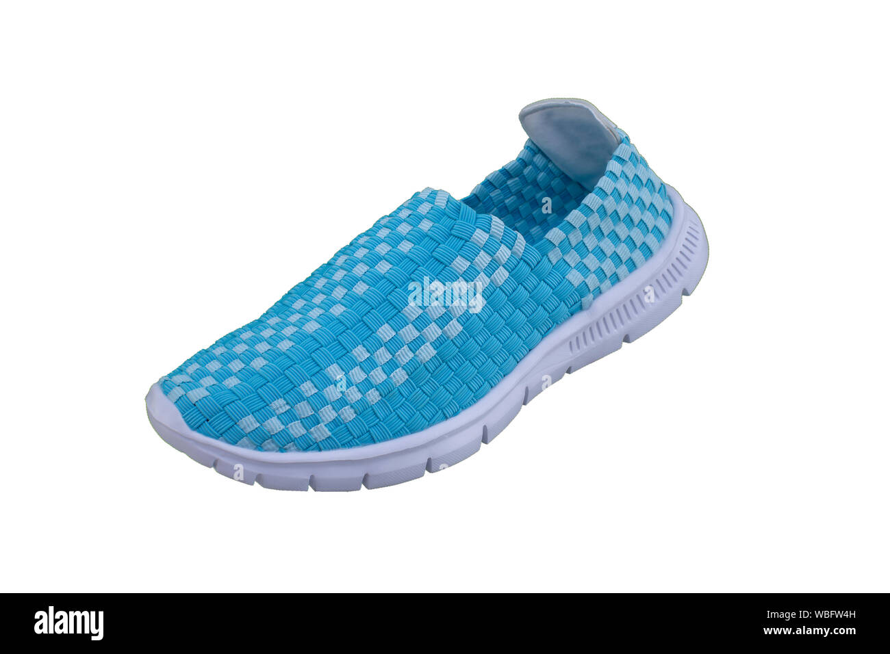 Sneakers. Sports shoes side view on a white background.Blue slippers ...