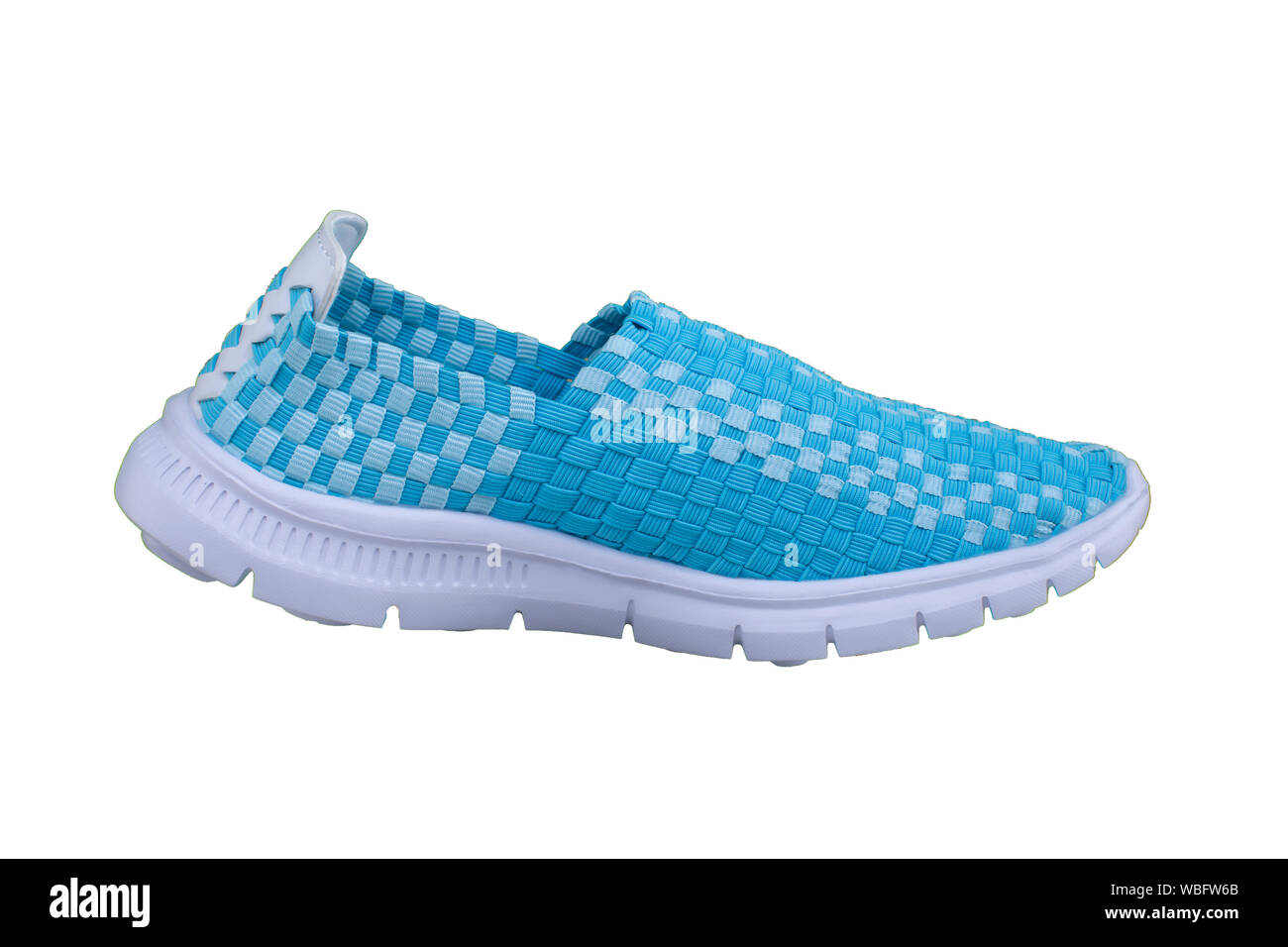 Sneakers. Sports shoes side view on a white background.Blue slippers ...