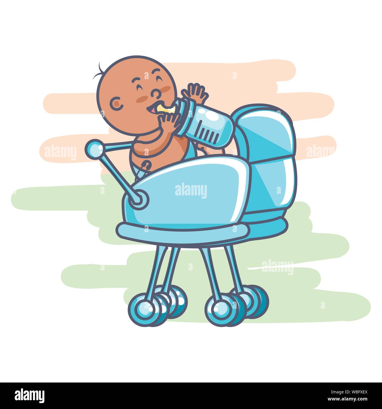cute newborn in baby cart vector illustration design Stock Vector Image ...