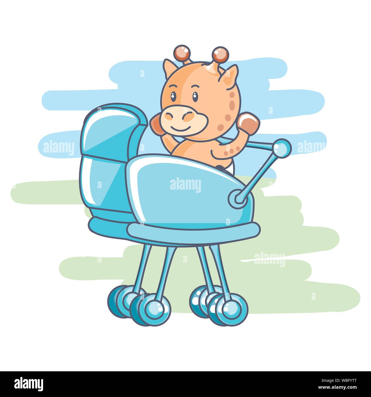 cute giraffe baby animal in baby cart vector illustration design Stock ...