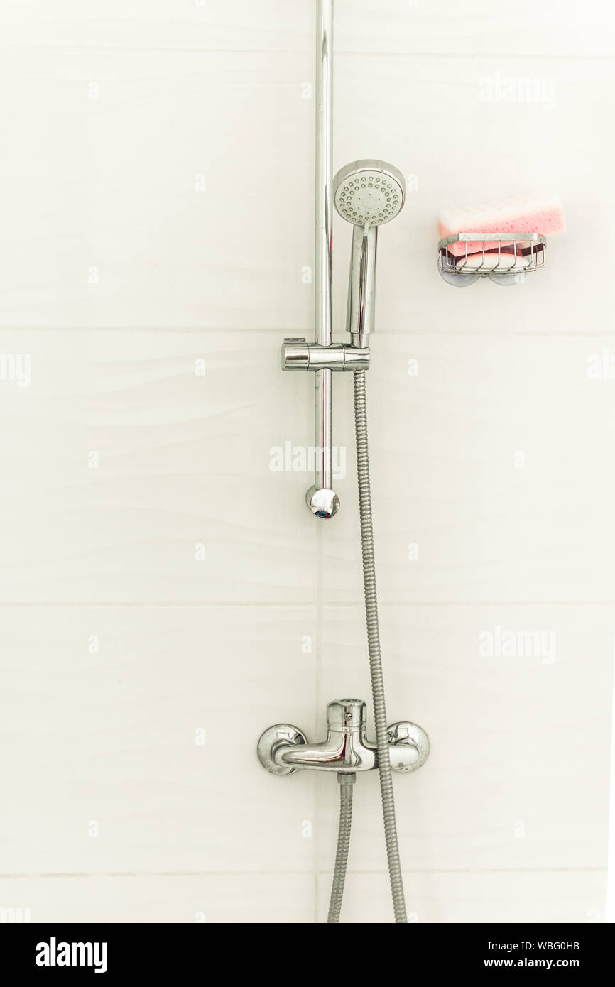 Shower faucet in a shower room. Modern shower room equipment Stock ...