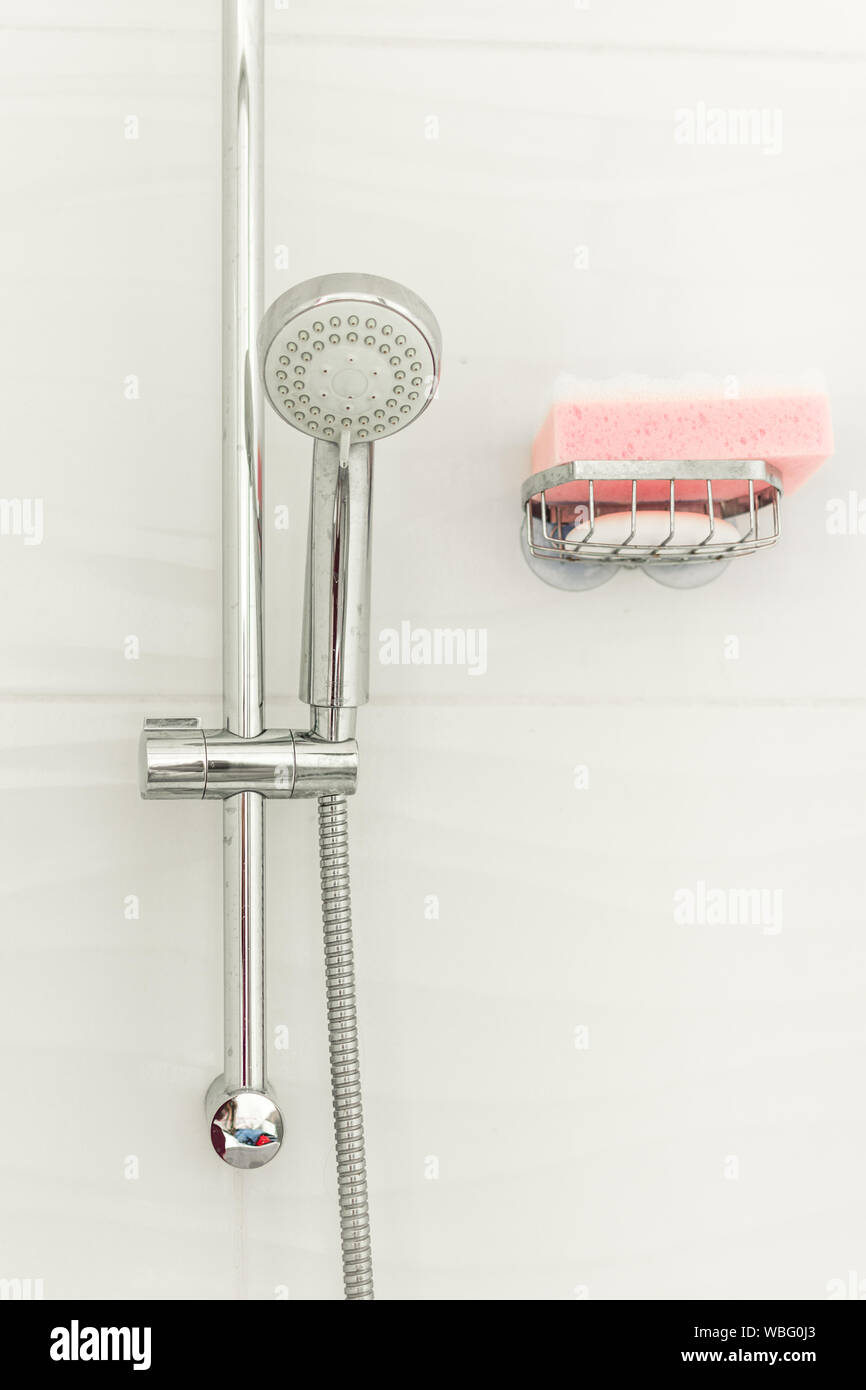 Shower faucet in a shower room. Modern shower room equipment Stock ...