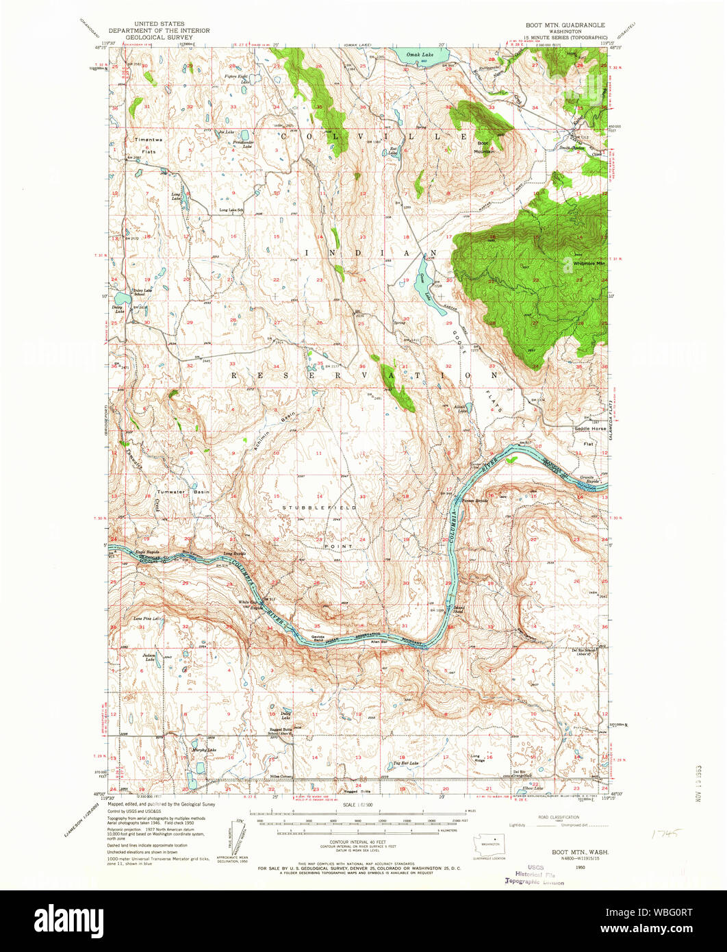 USGS Topo Map Washington State WA Boot Mtn 240157 1950 62500 ...