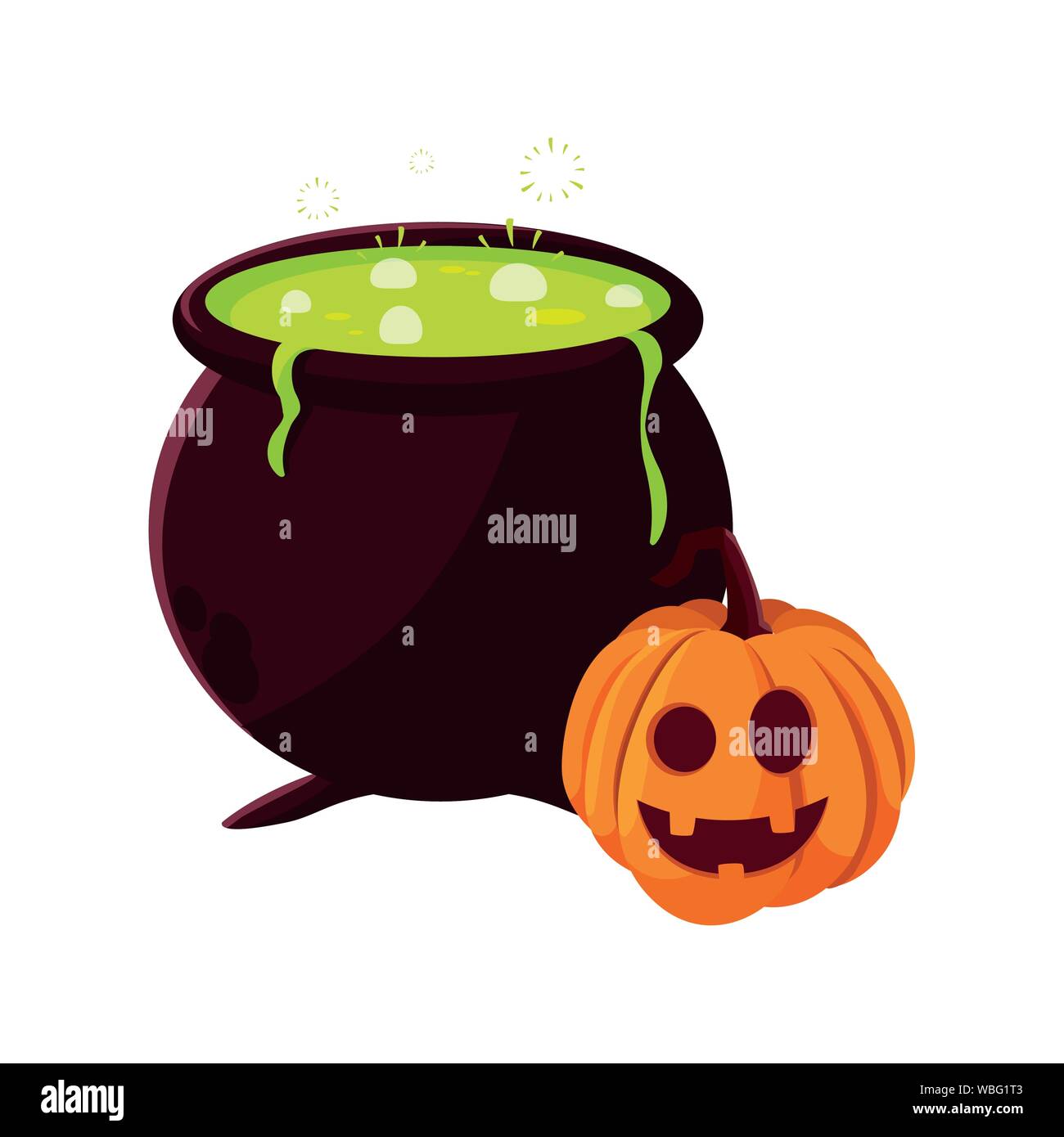 pumpkin cauldron happy halloween celebration design vector illustration ...