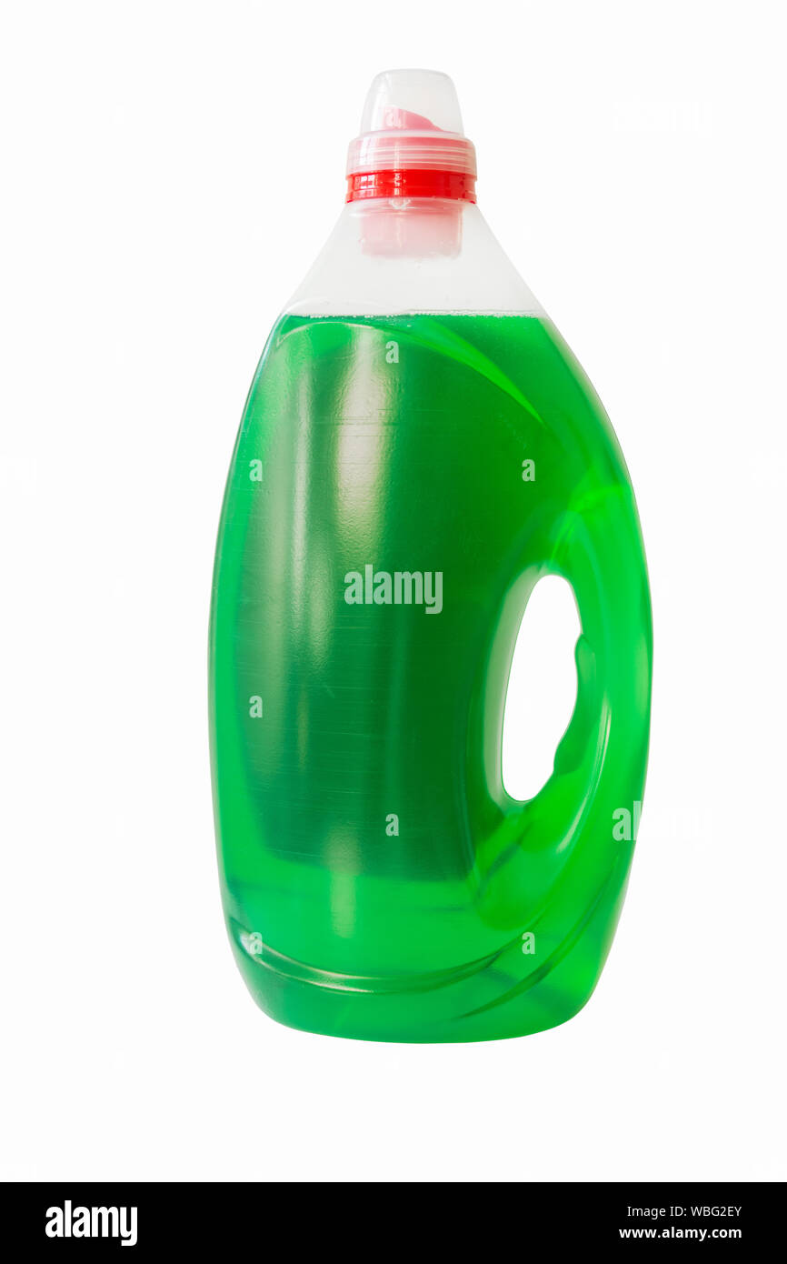 Bottle of washing gel isolated on white background. Laundry green eco ...