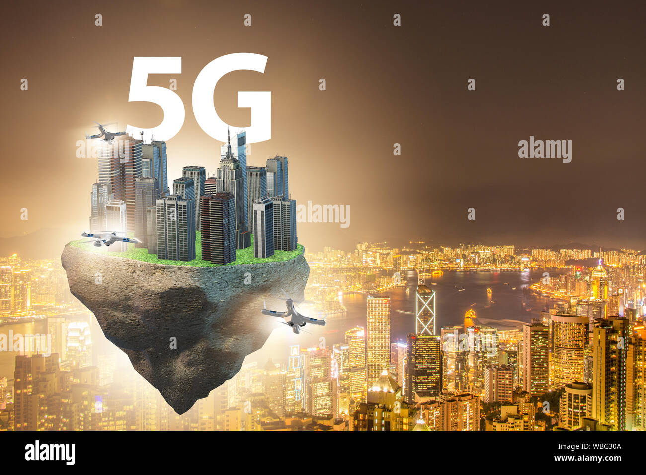 The concept of 5g technology with floating island Stock Photo - Alamy