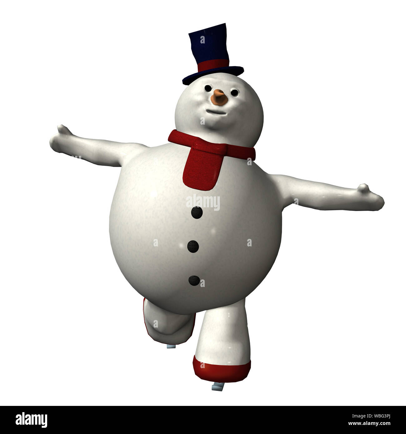Digitally rendered illustration of a skating snowman on white ...