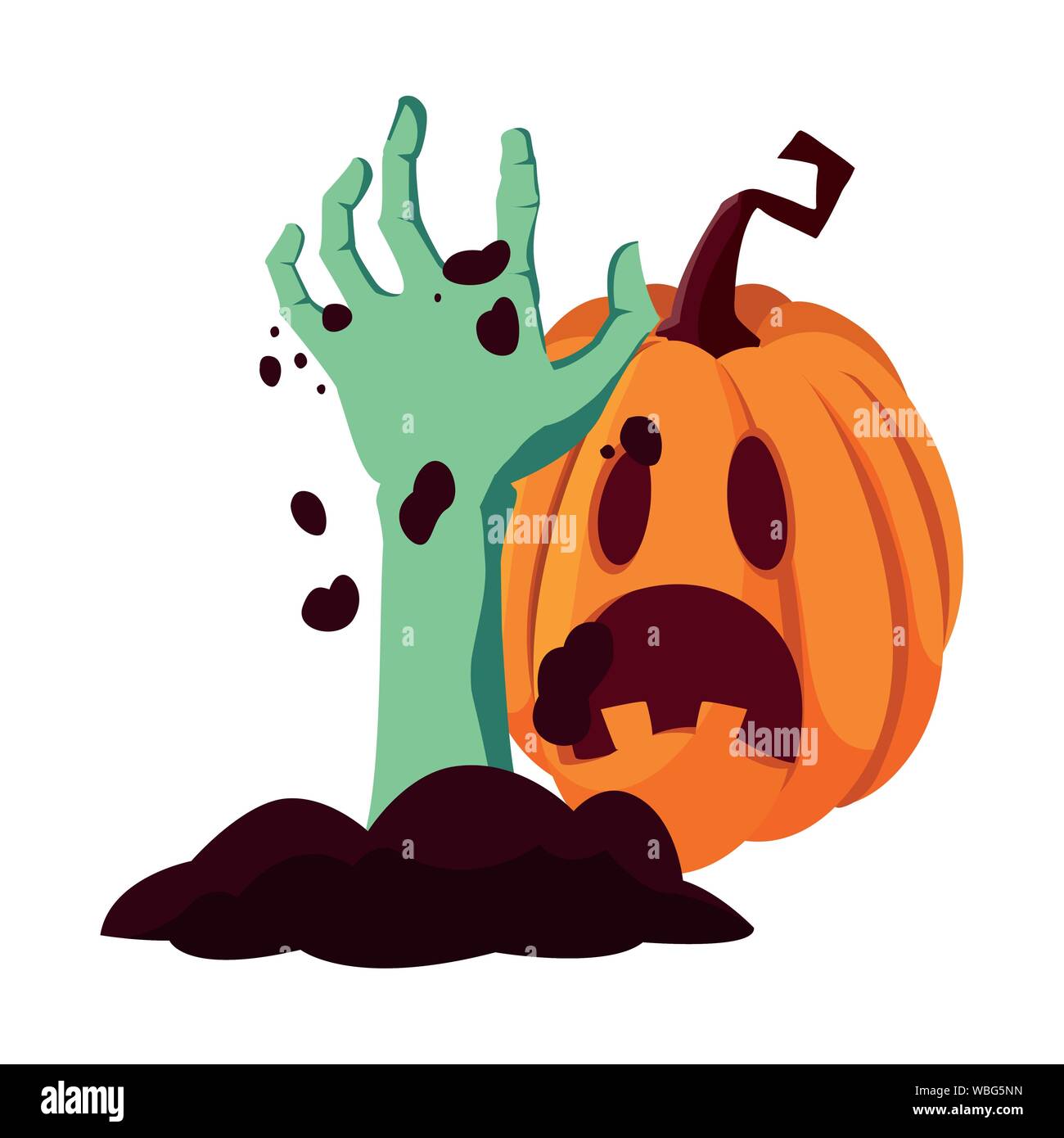 pumpkin and zombie hand happy halloween vector illustration Stock ...