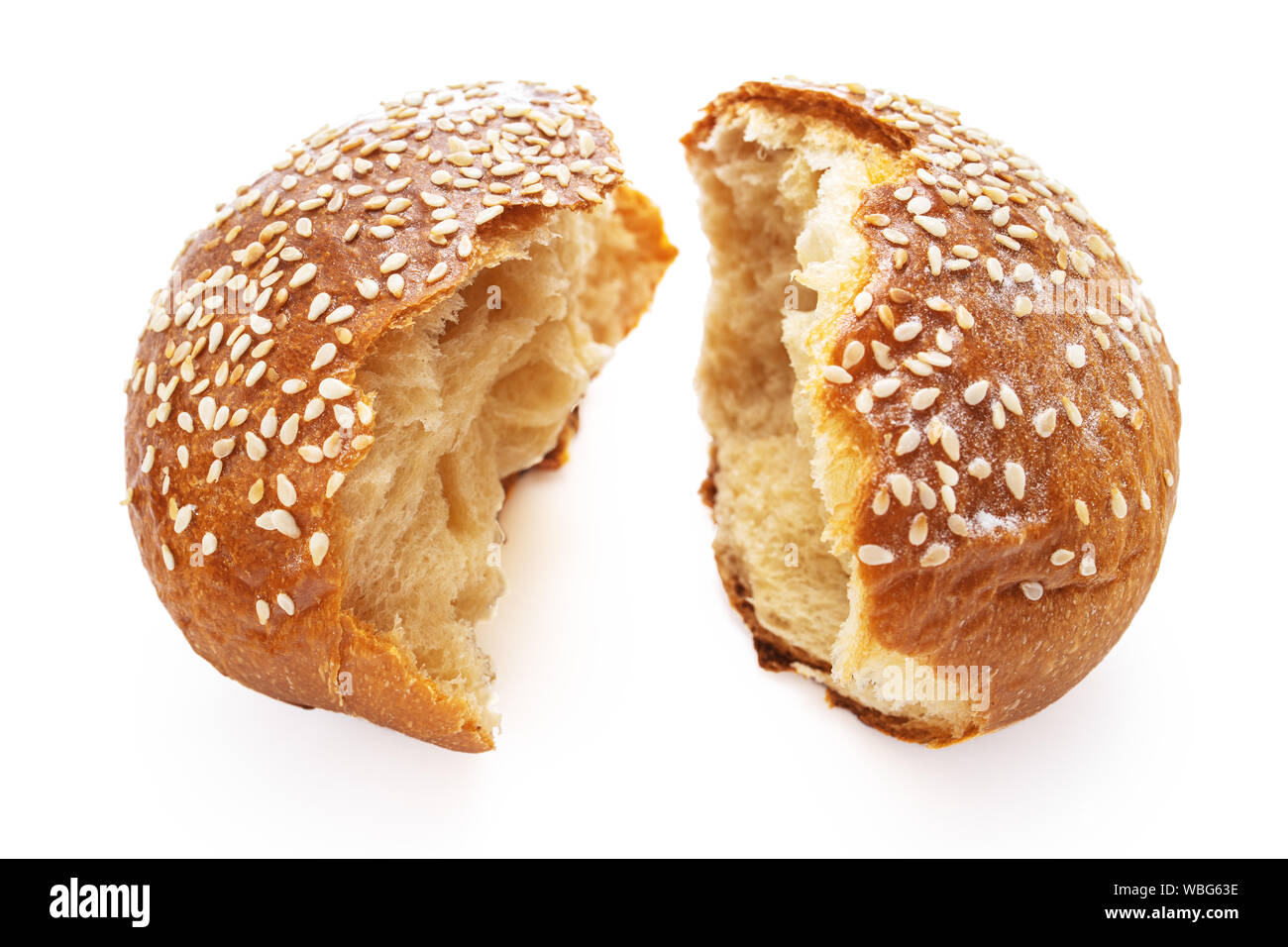 Homemade sourdough bread. Burger bun isolated on white background Stock ...