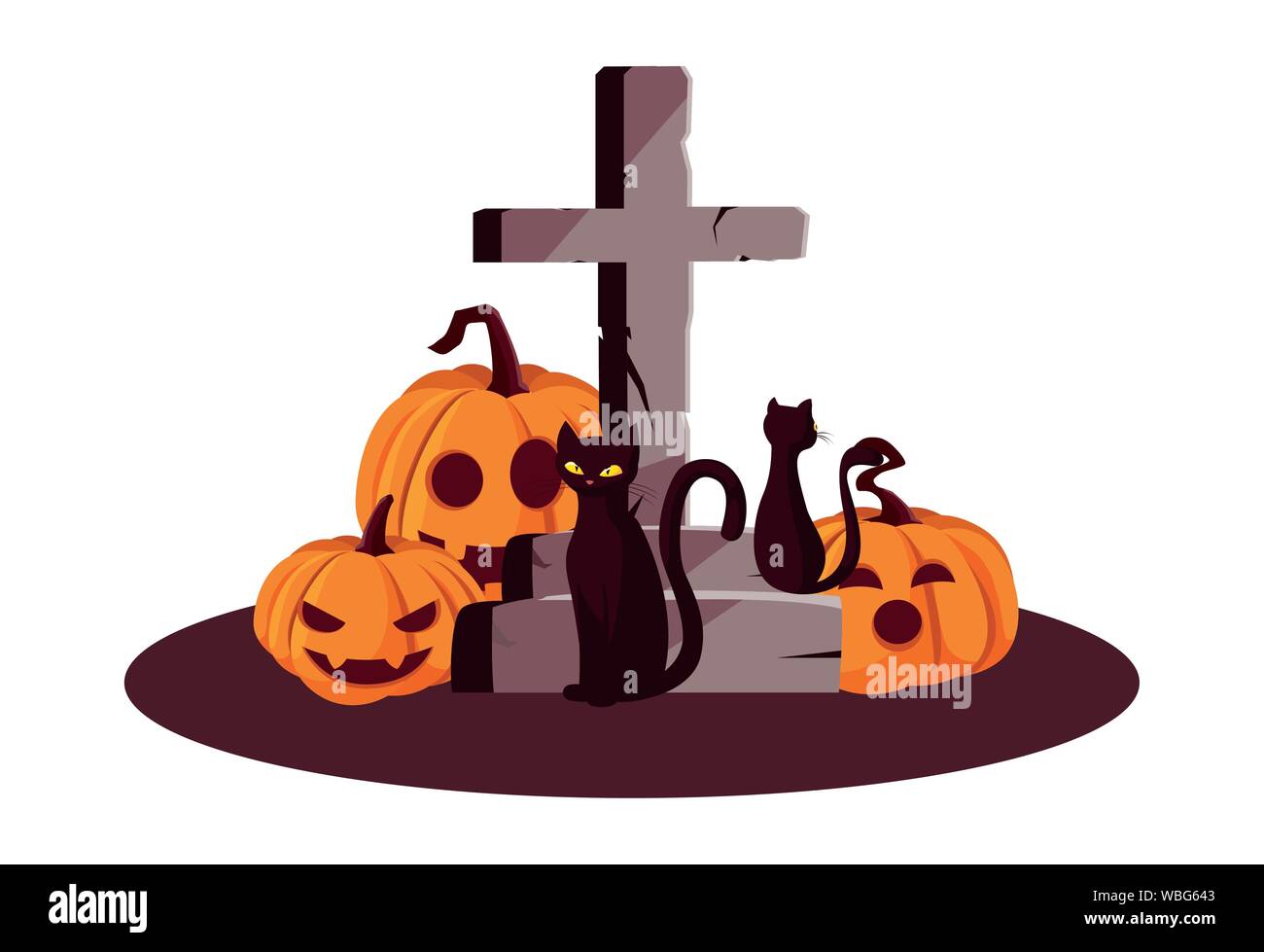 pumpkins cats and cross happy halloween vector illustration Stock ...