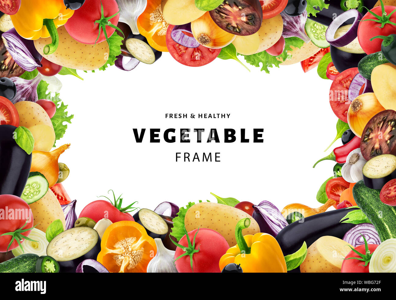 Frame made of different vegetables, herbs and spices, with copy space ...