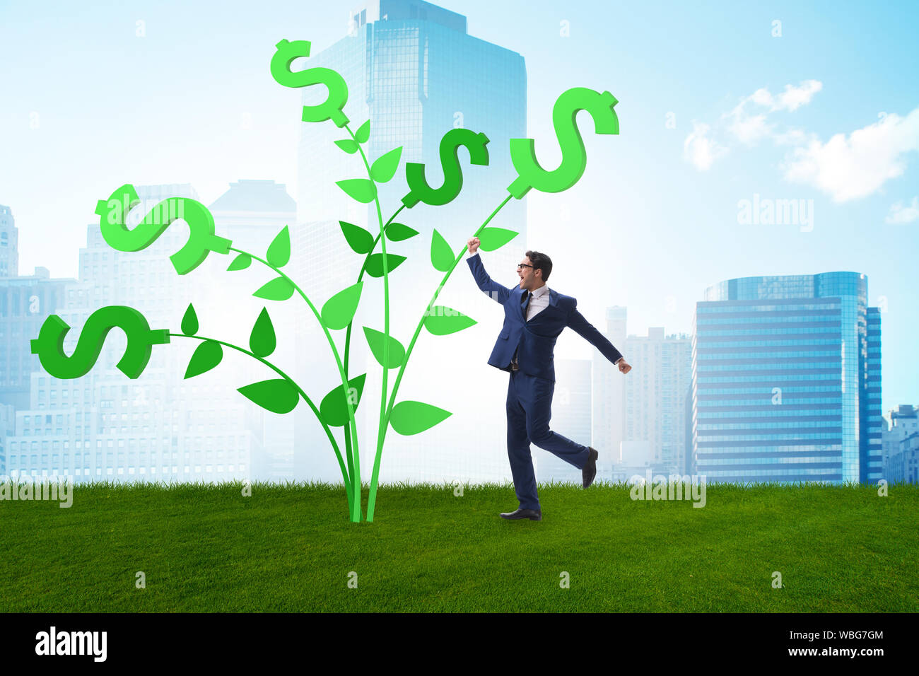 The money tree concept with businessman in growing profits Stock Photo ...