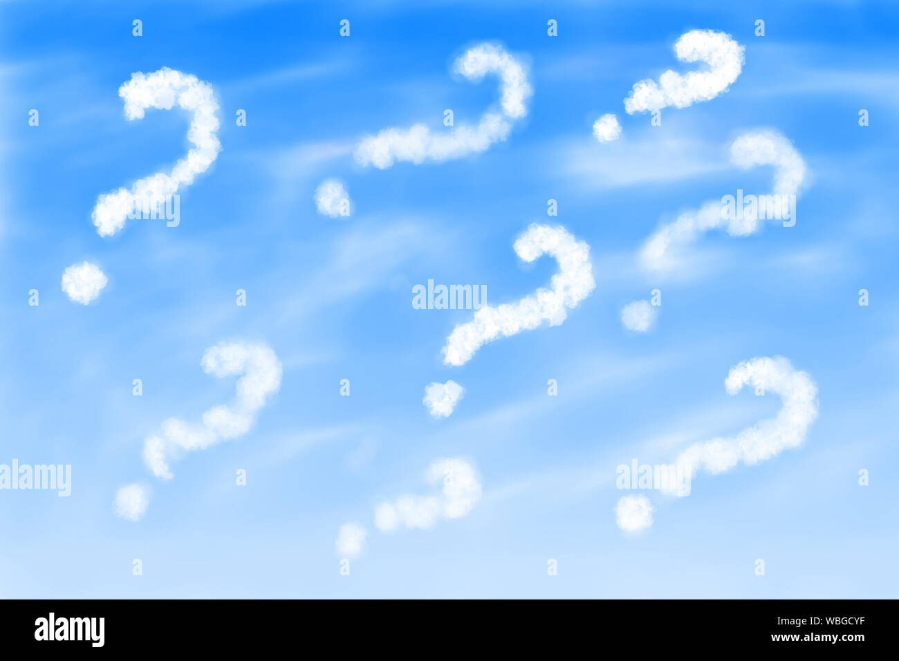 Question mark shaped clouds in a bright blue sky Stock Photo - Alamy