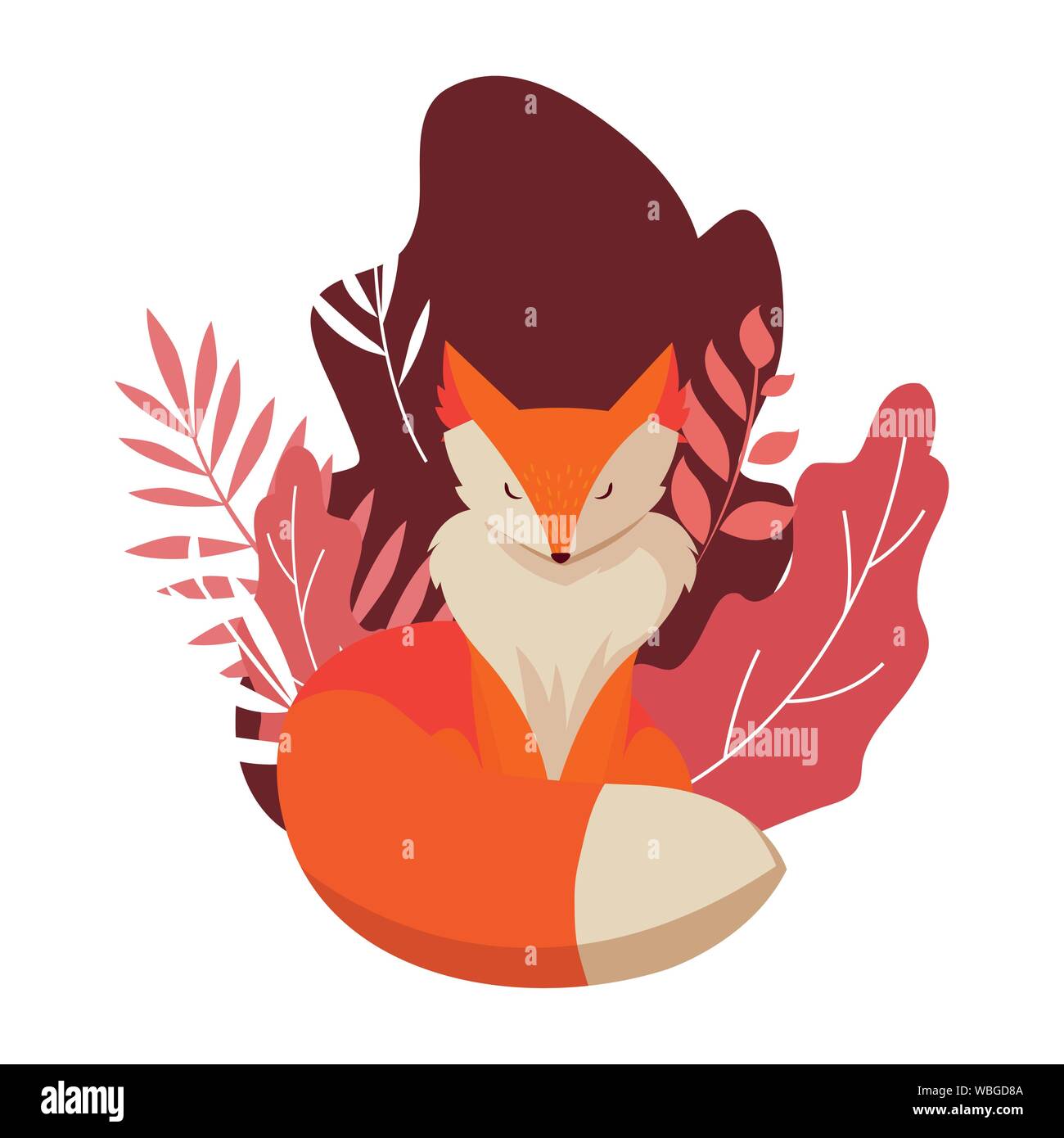 fox mammal happy autumn season foliage leaves vector illustration Stock ...