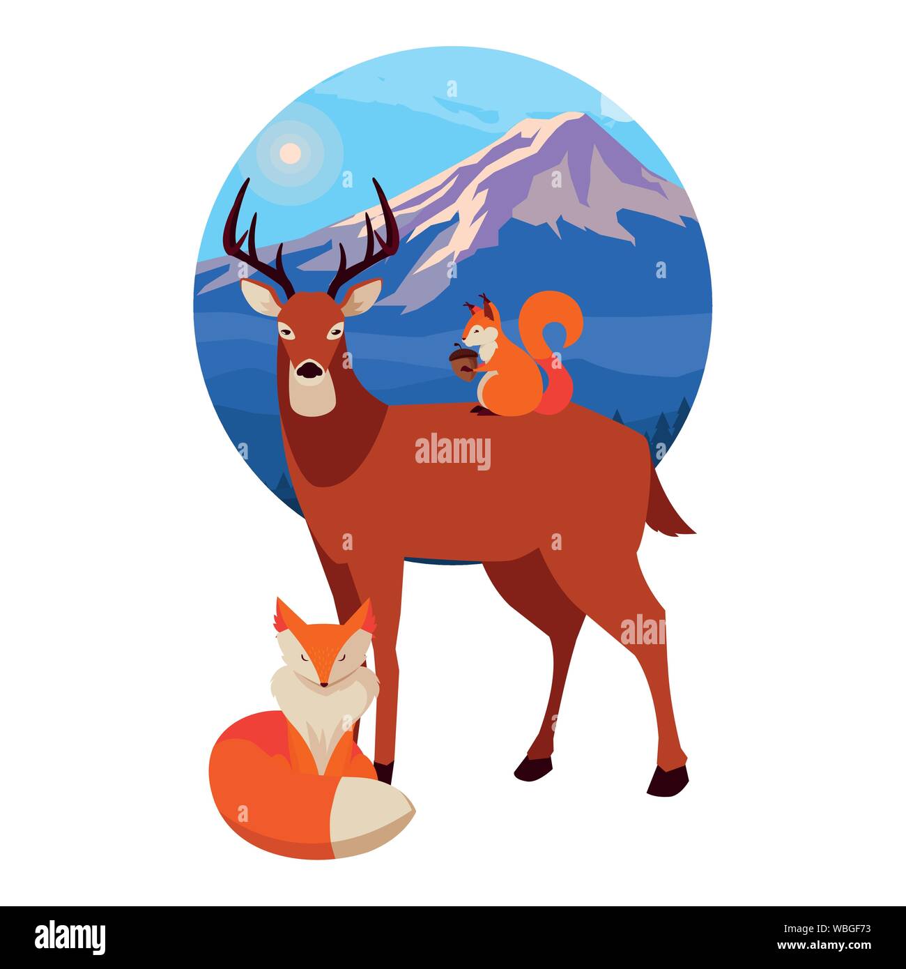 deer fox and squirrel happy autumn season scenery natural vector ...