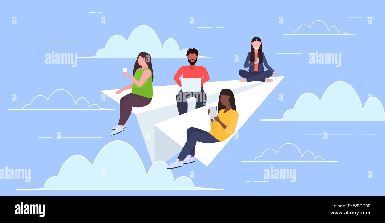 Woman paper airplane laptop Stock Vector Images - Alamy