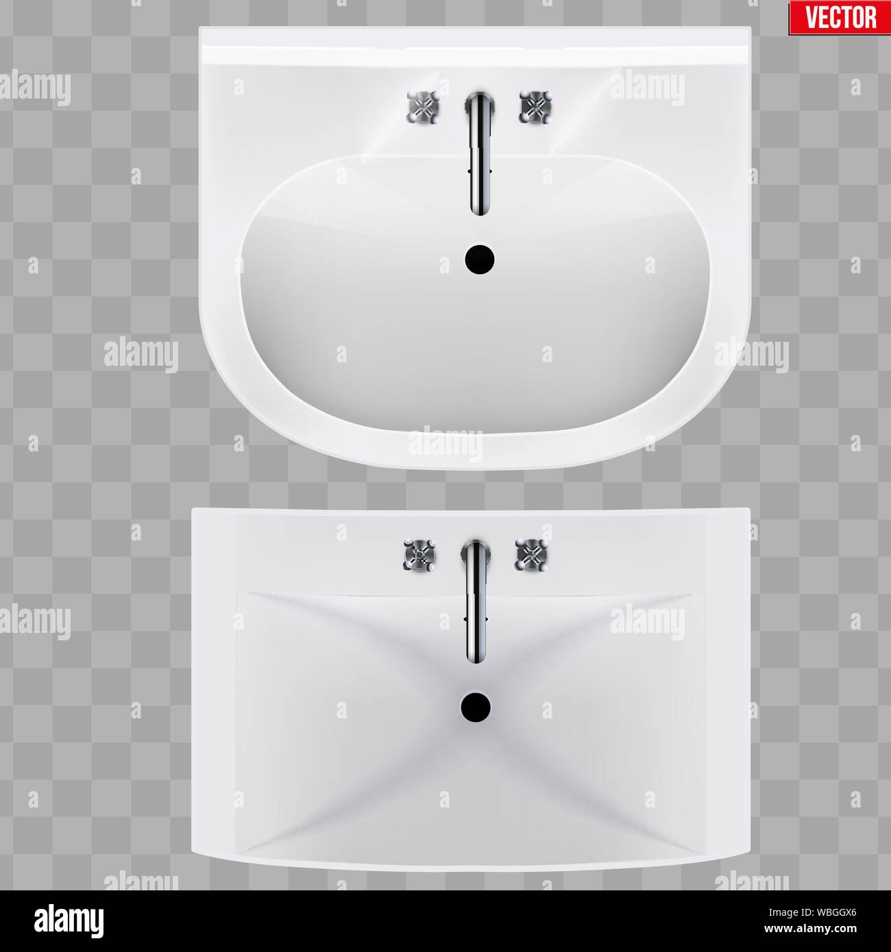Classic white ceramic washbasins with water tap Stock Vector Image ...