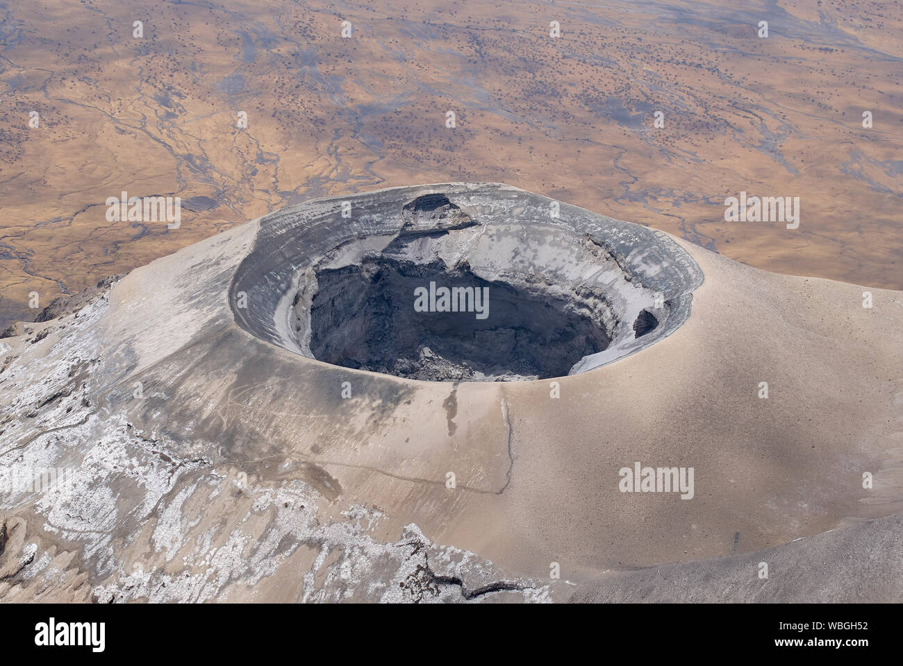 Aerial view into the crater of the volcano Oldoinyo Lengai Stock Photo ...