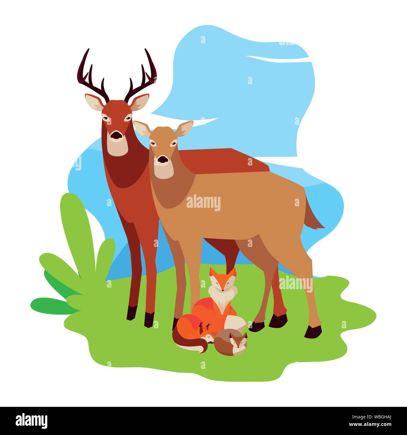 fox and deer happy autumn season vector illustration Stock Vector Image ...