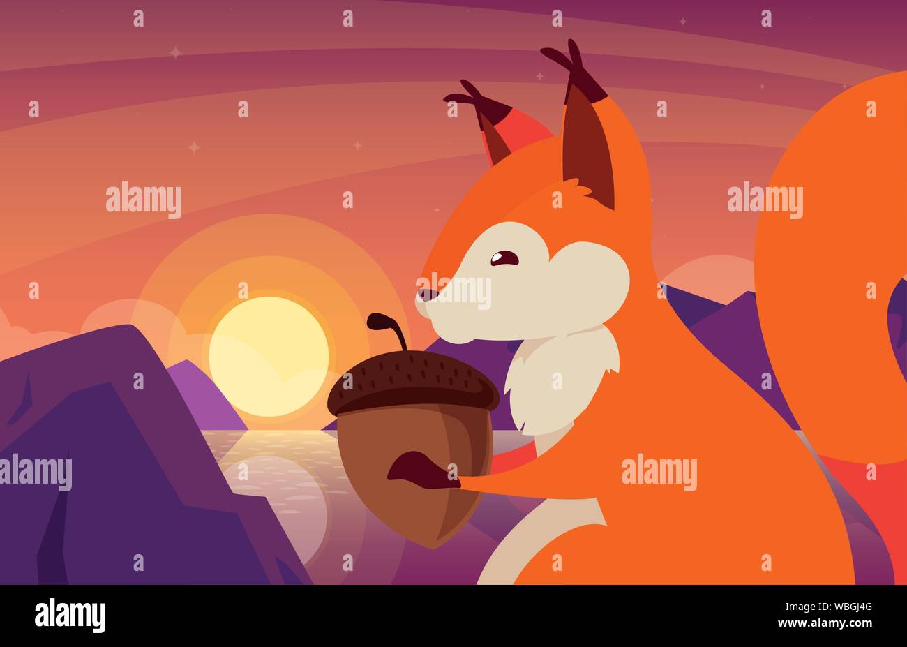squirrel acorn happy autumn season landscape vector illustration Stock ...