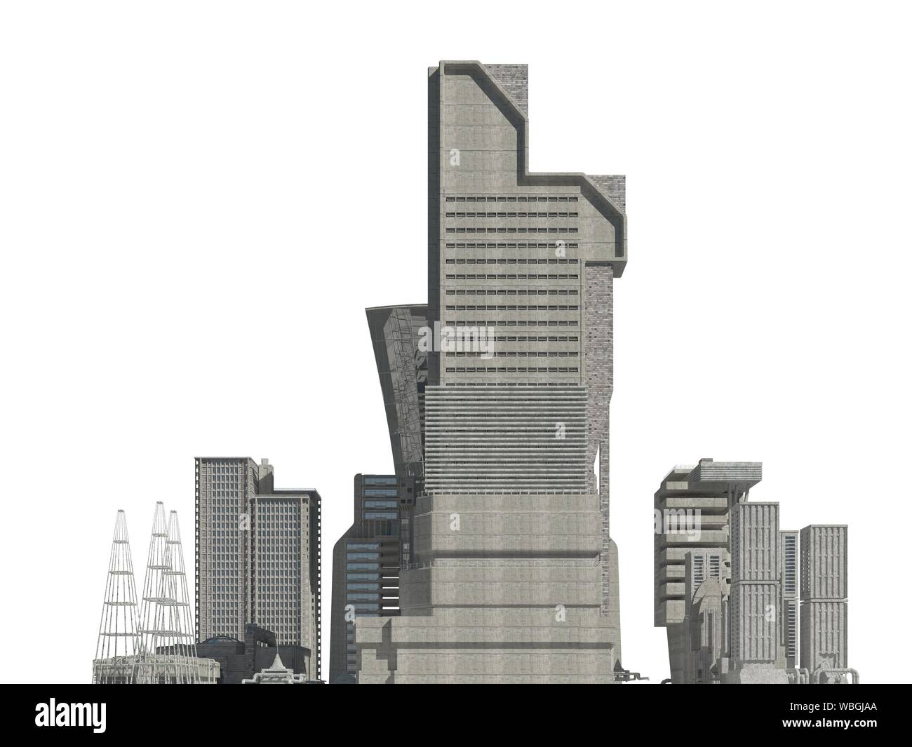 3D Illustration of futuristic buildings isolated on white background ...