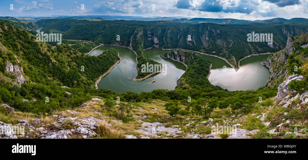 Beautiful summer top view of the Uvac River canyon meanders, Serbia ...