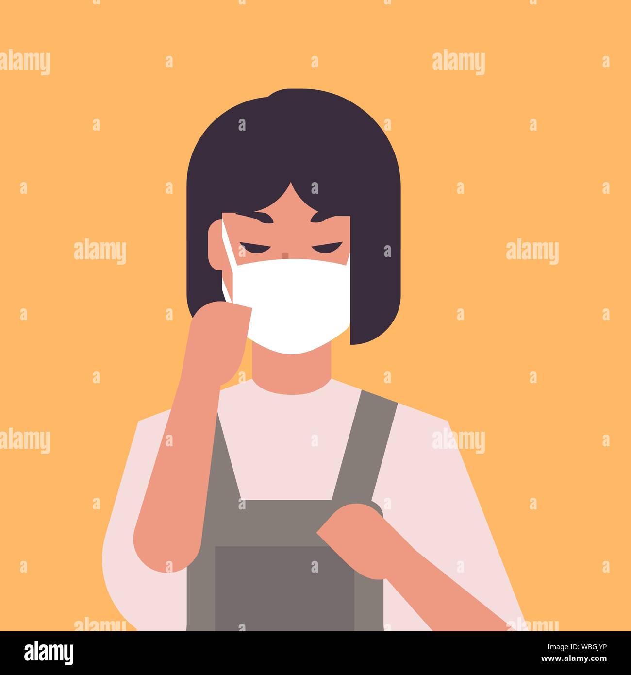 woman wearing face mask environmental industrial smog dust toxic air ...