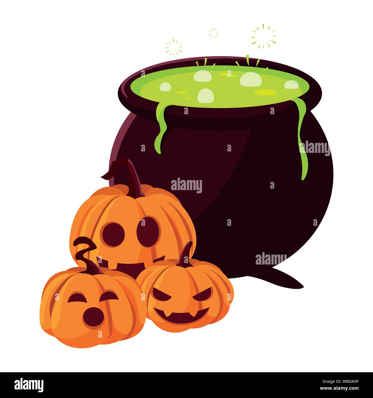 cauldron and pumpkins happy halloween vector illustration Stock Vector ...