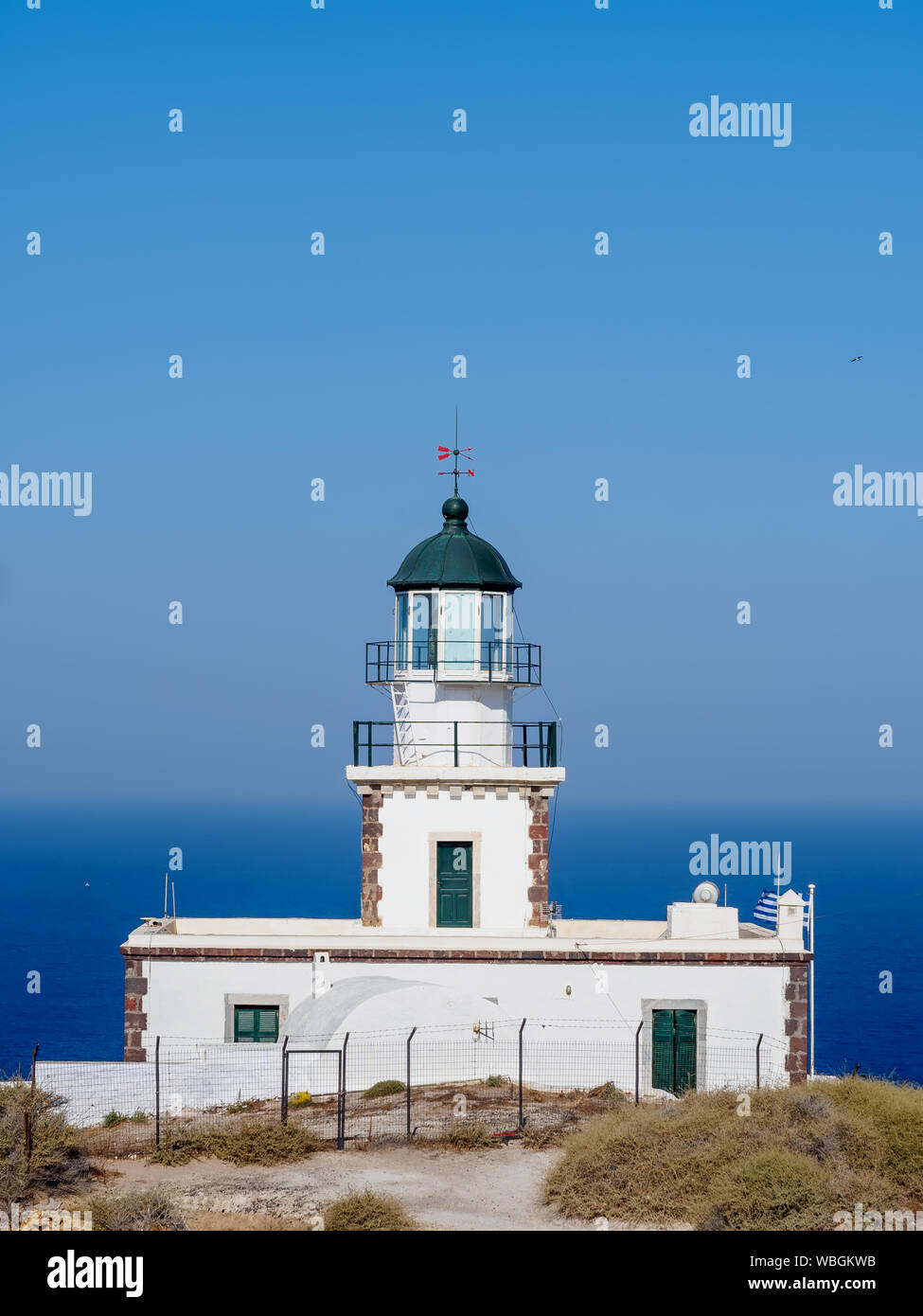 Akrotiri Lighthouse (Faros) with clear sky - Santorini Greece Stock ...