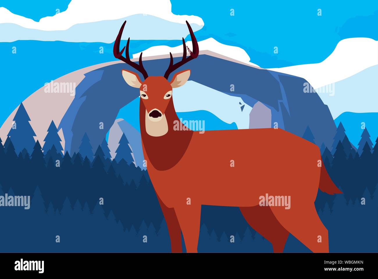 deer wildlife happy autumn season forest landscape vector illustration ...