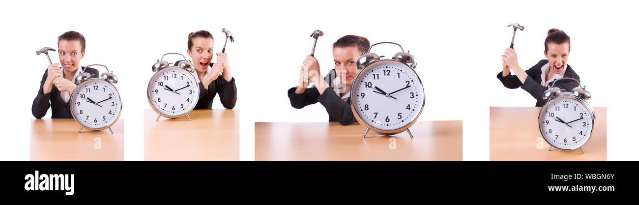 The woman trying to break the clock Stock Photo - Alamy