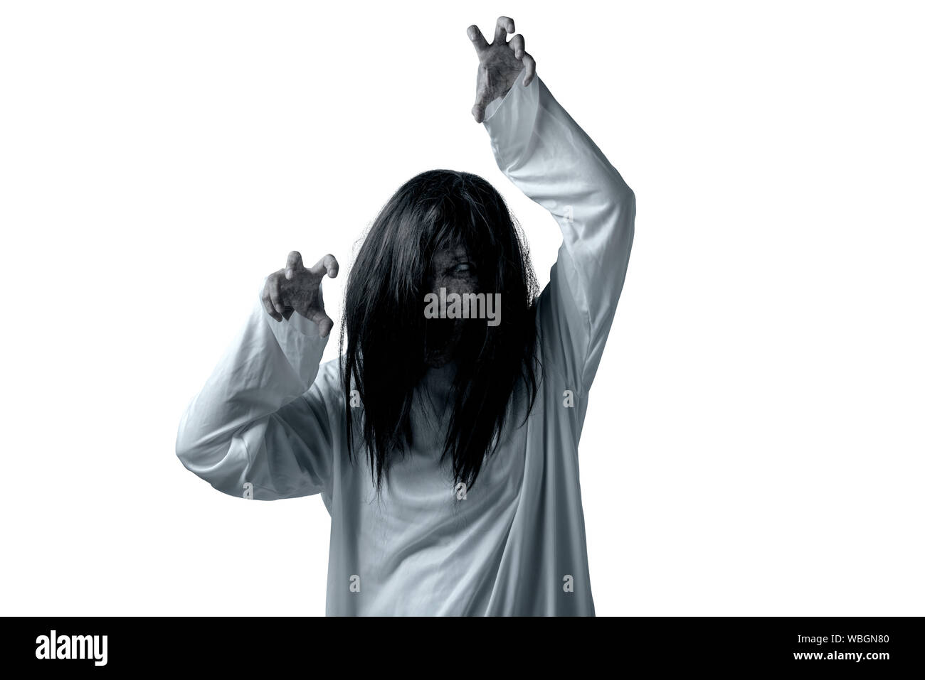 Scary ghost woman with blood and angry face with clawing hands isolated ...