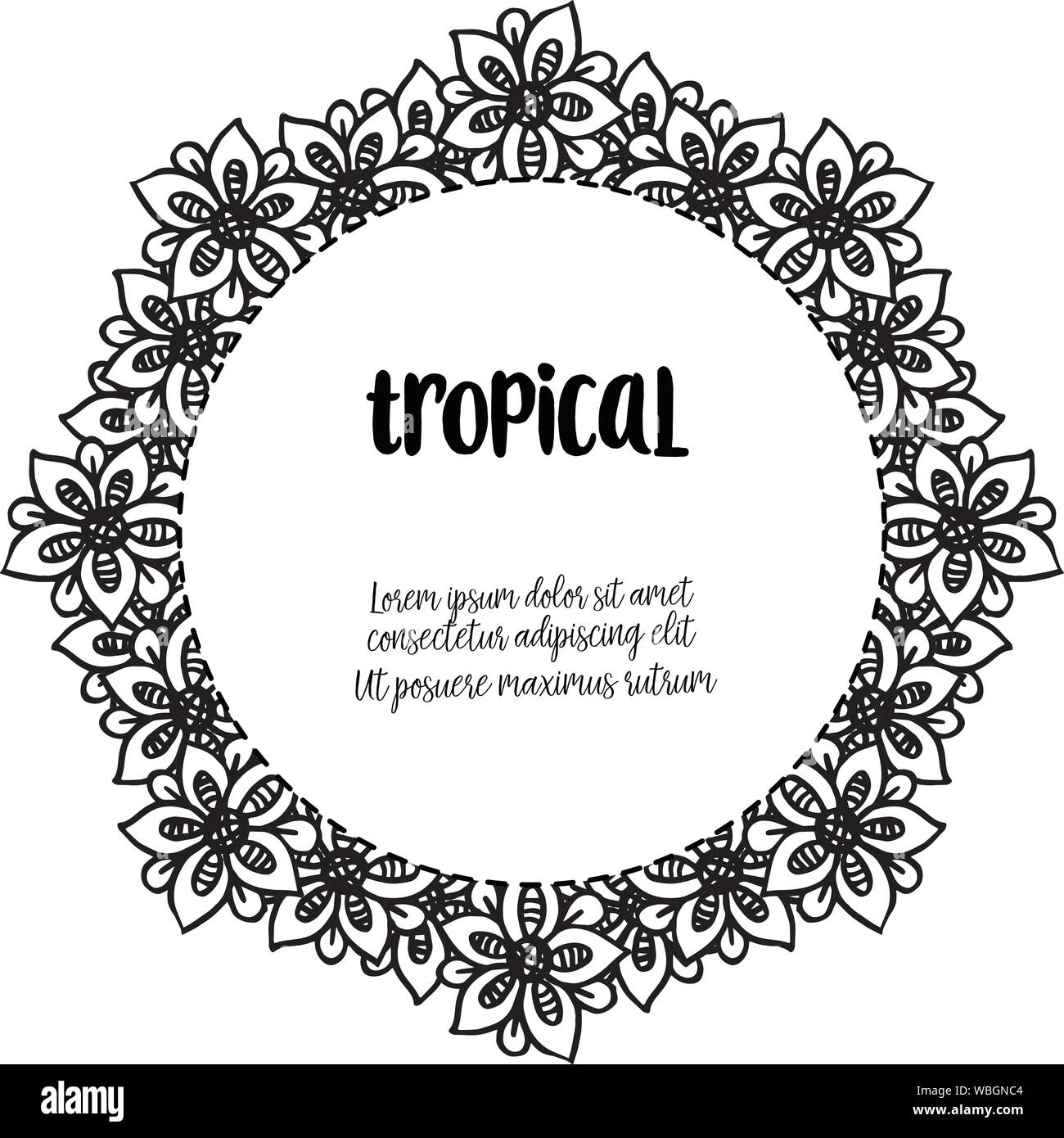 Beautiful cards with wreath tropical flower, with style vintage frame ...