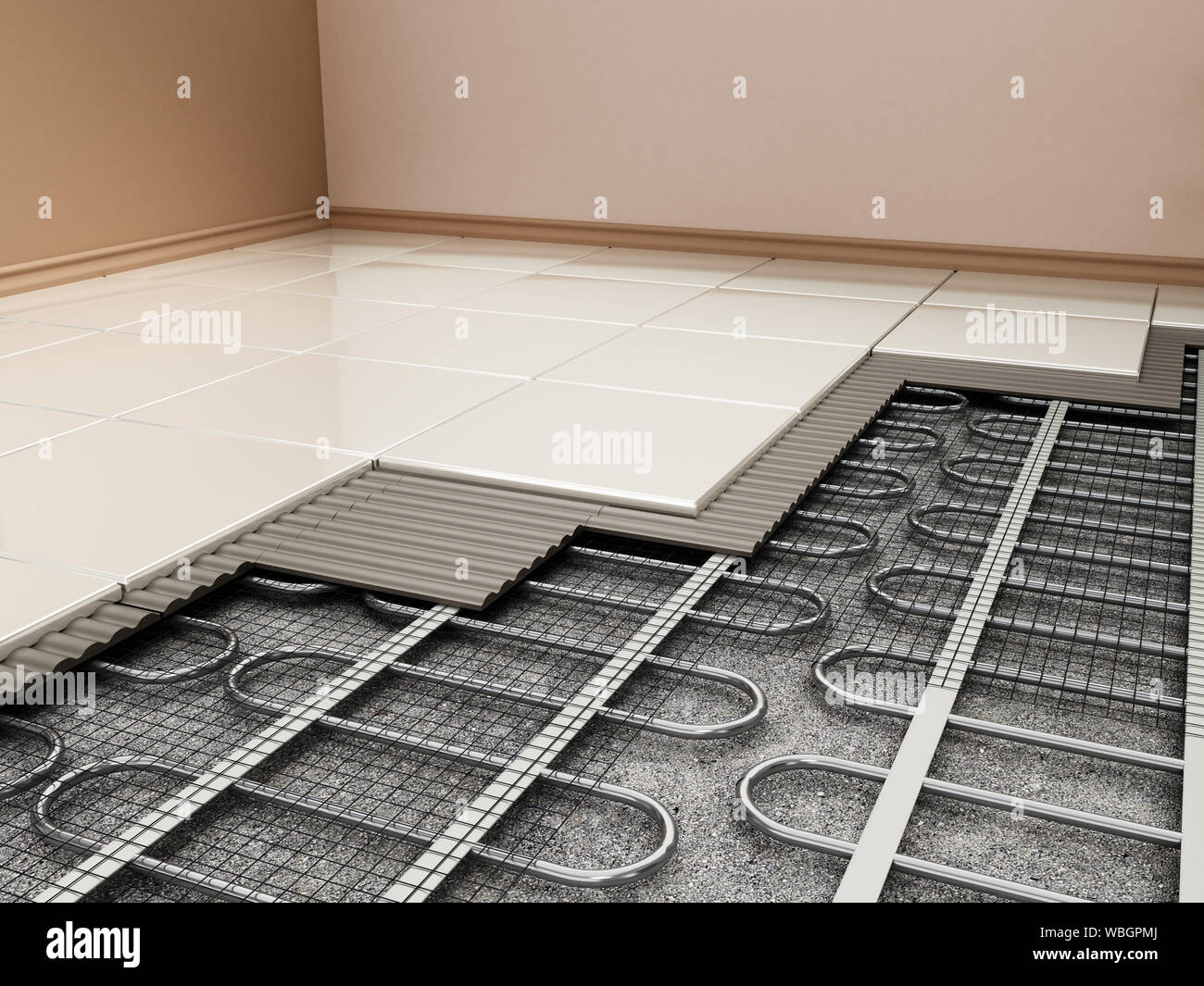 Ground heating system structural detail. 3D illustration Stock Photo ...