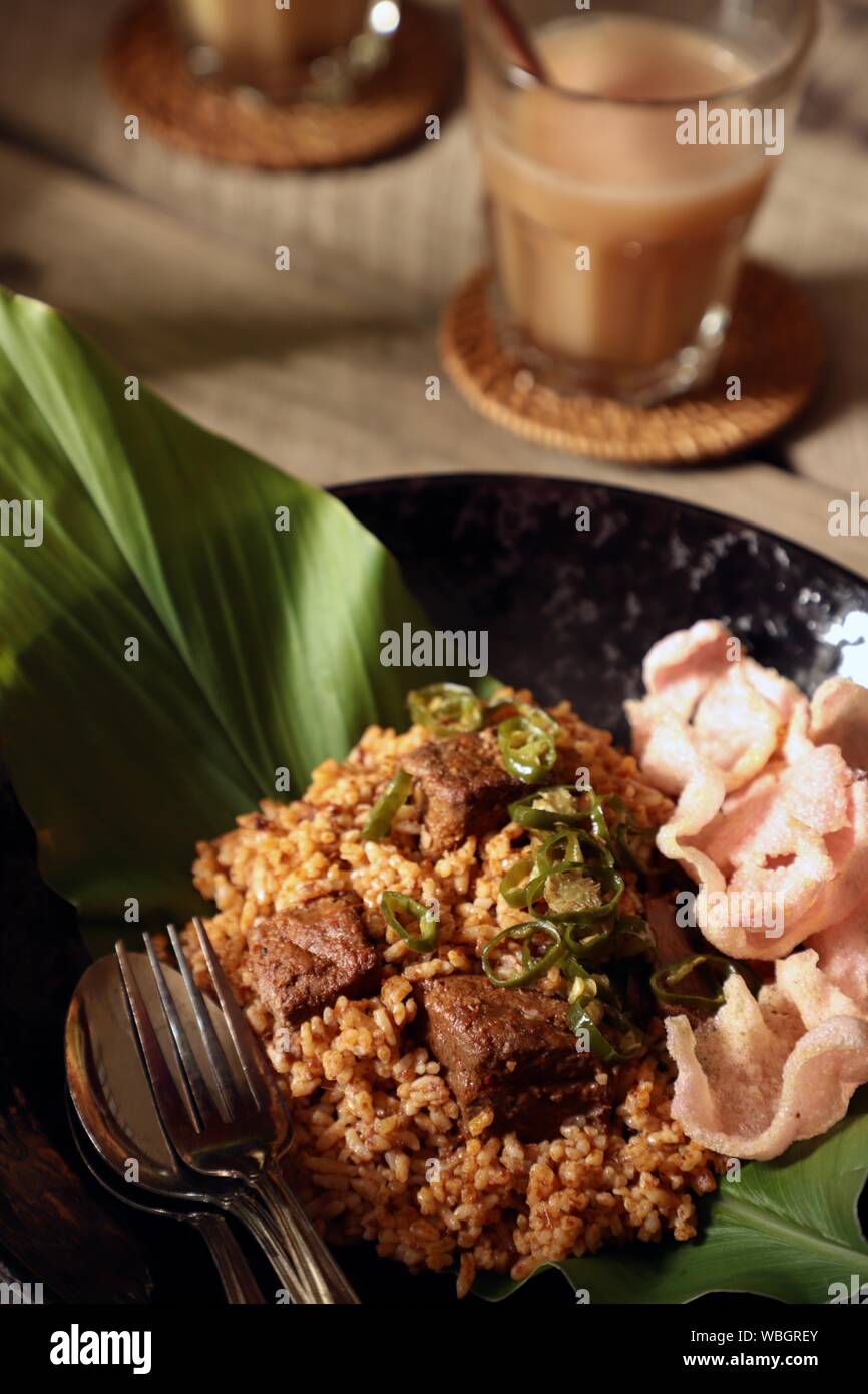 Nasi Goreng Rendang. Indonesian fried rice with Beef Rendang and its ...
