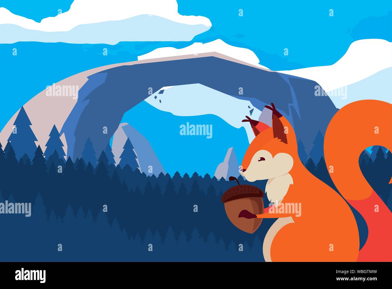 squirrel acorn happy autumn season forest landscape vector illustration ...