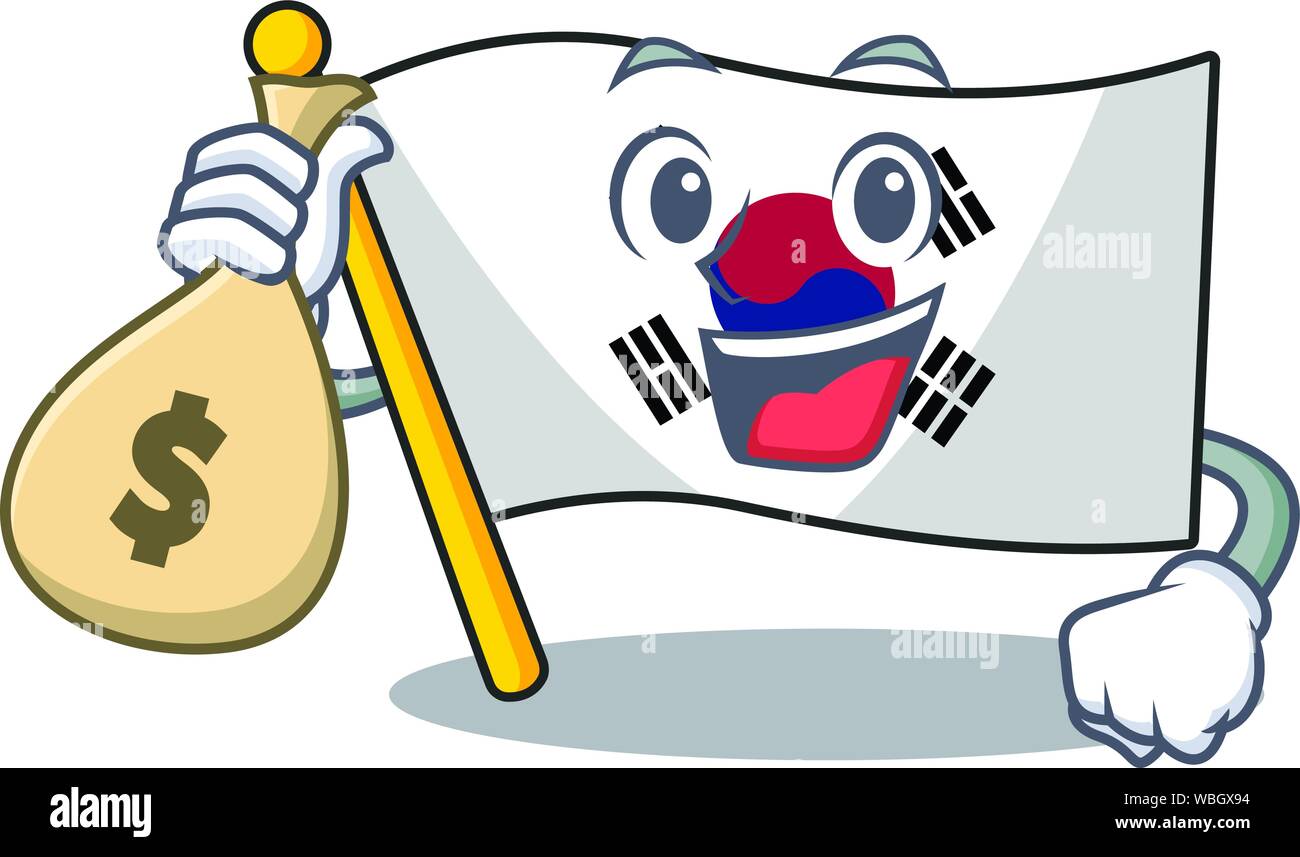 With money bag korean flag cartoon fluttering on pole Stock Vector ...